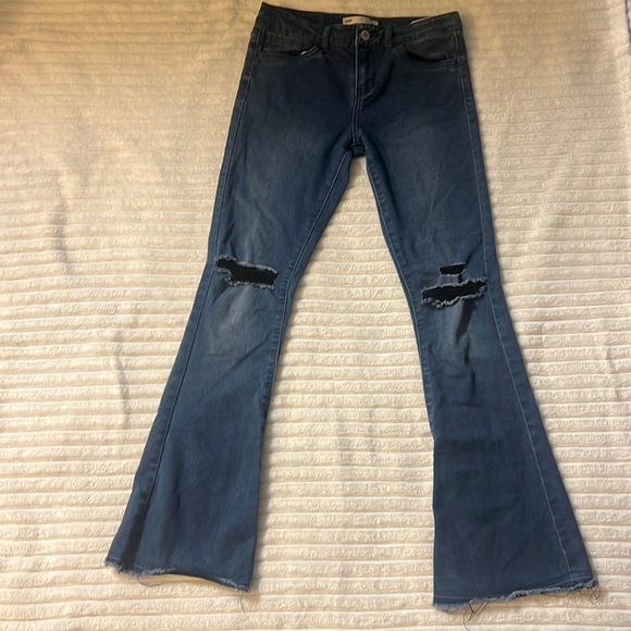 Levi's | Bottoms | Levi Dark Blue Flared Ripped Jeans | Poshmark